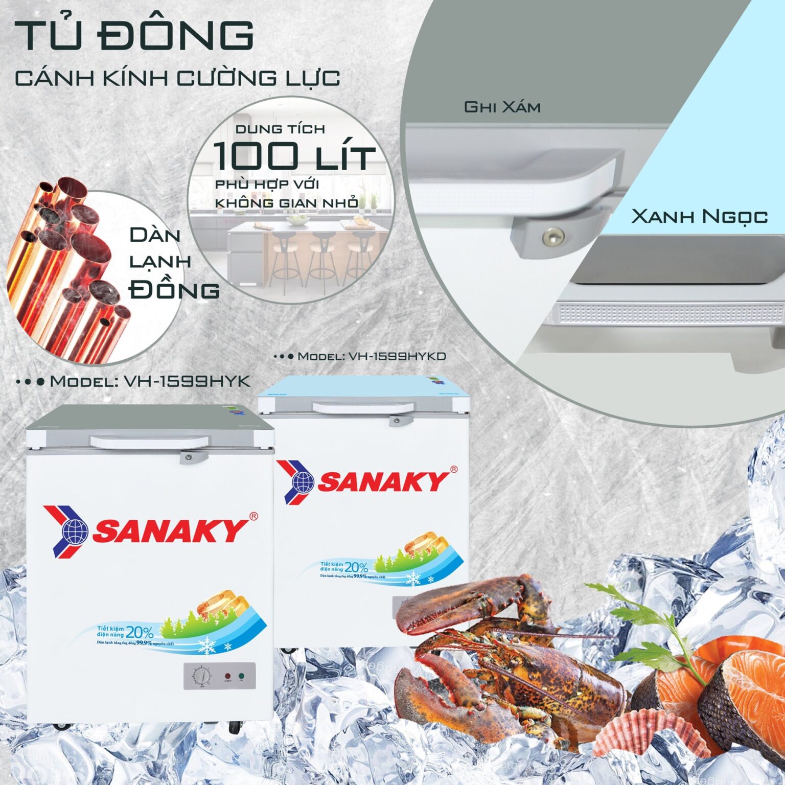 Tủ đông Sanaky 100 lít VH-1599HY lựa chọn lý tưởng cho không gian chật hẹp